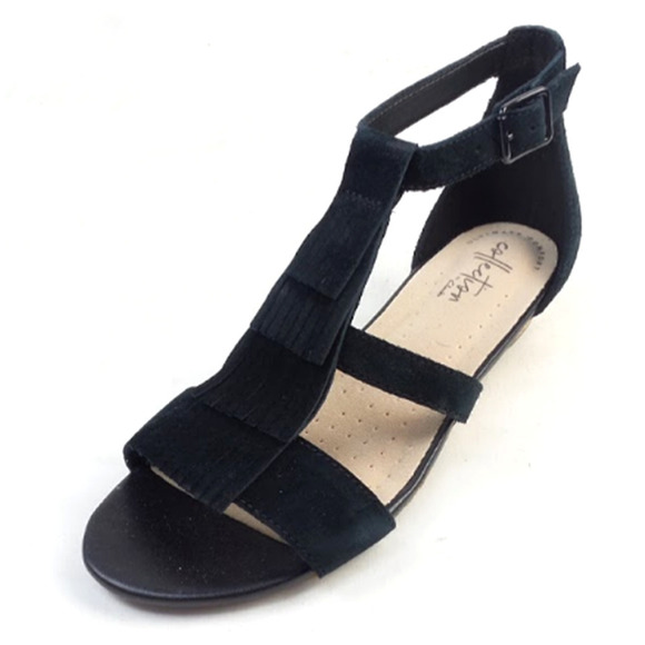 Clarks | Shoes | Clarks Collection Suede Fringe Wedges Abigail Sun ...